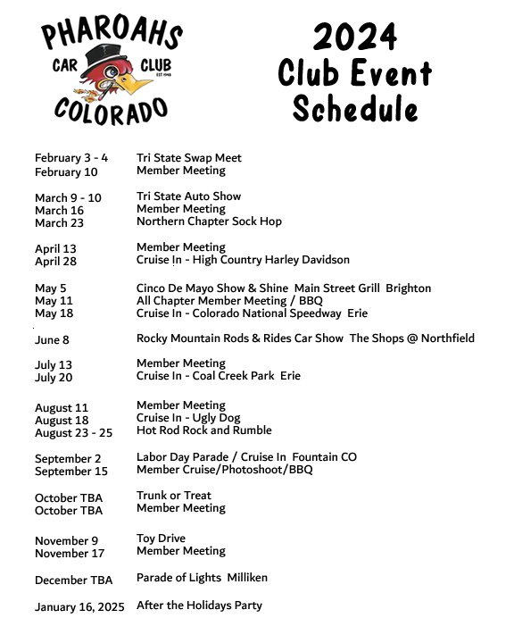 Club Event Calendar – Pharoahs of Colorado